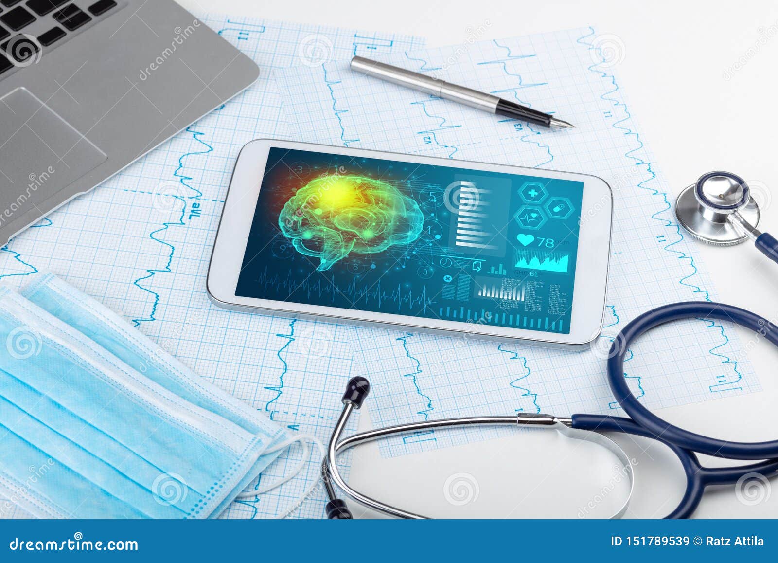 Diagnostics on Tablet with Brain Functionality Concept Stock Image ...