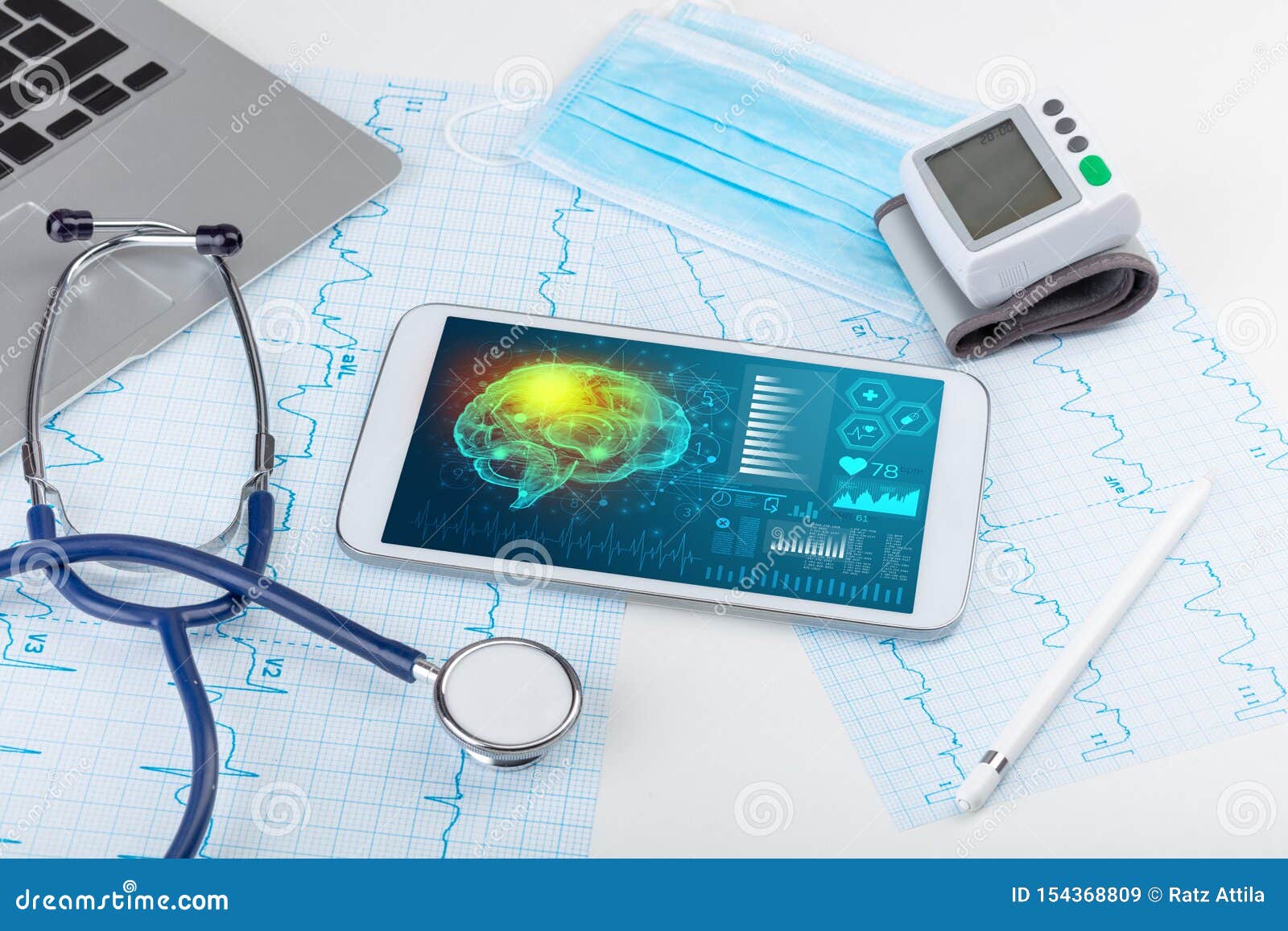 Diagnostics on Tablet with Brain Functionality Concept Stock Image ...