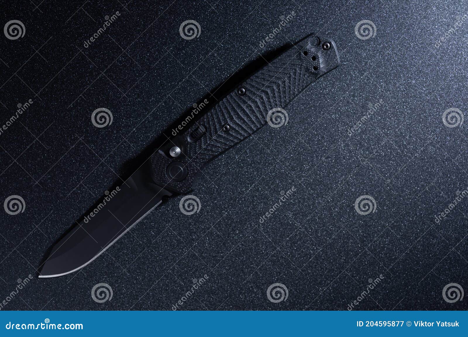 Diagonal Black Knife. Premium Class Knife. Flat Lay Stock Image - Image ...