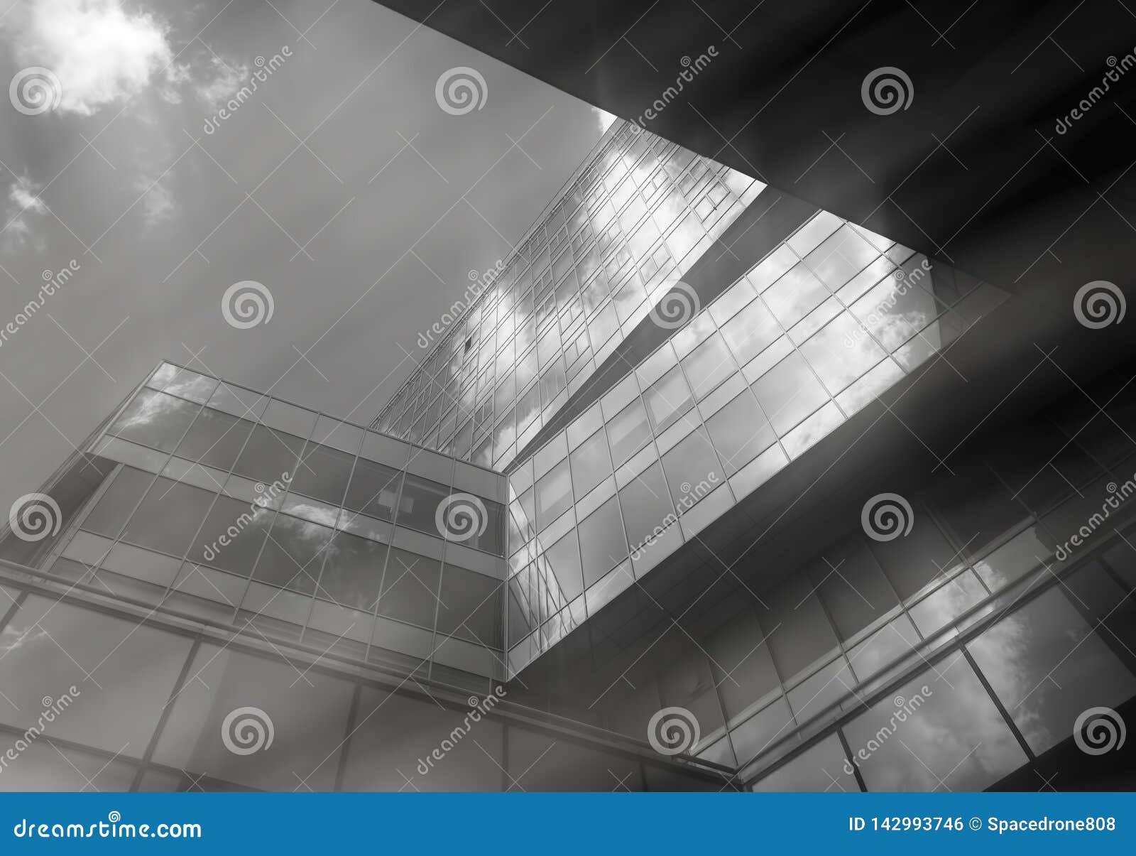 Diagonal Black and White Office Building with Sun Beams Background ...