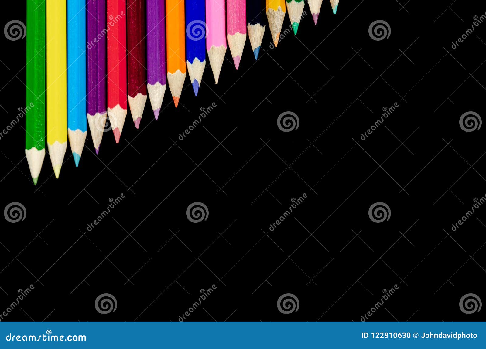 Diagonal of Colourful Pencils Stock Photo - Image of black, education ...