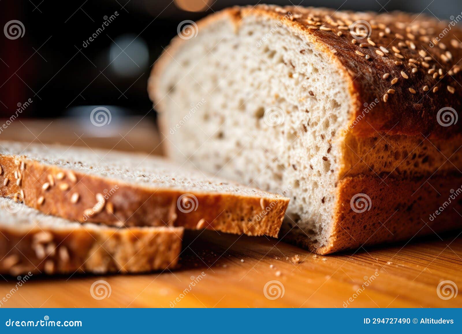 Diagonal Cut of Sprouted Grain Bread Showing Texture Stock Photo ...