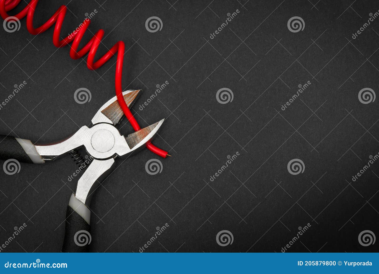 Diagonal Cutters Cut Red Wire View Closeup on Black Background ...