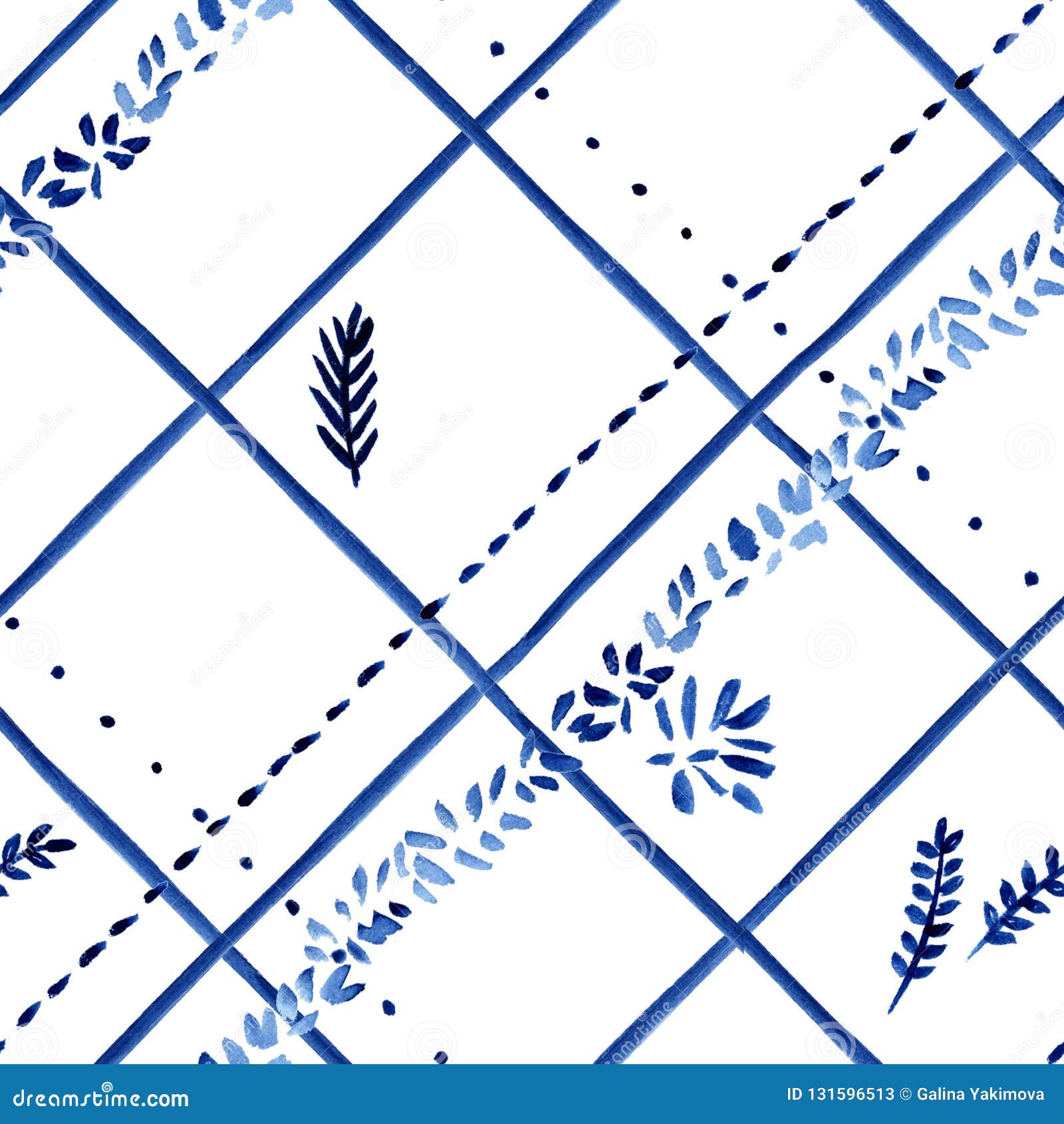 Diagonal 45 Degrees Watercolor Lines with Herbal Decorative Elements ...