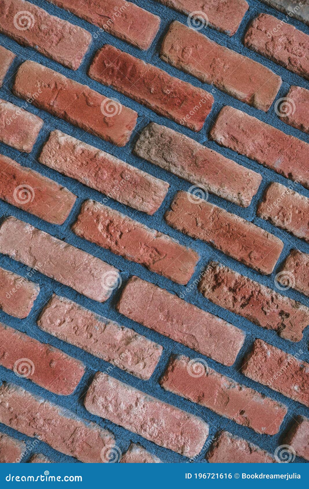 Diagonal Front Angle of a Red Brick Wall. Close Up View of Cracked ...