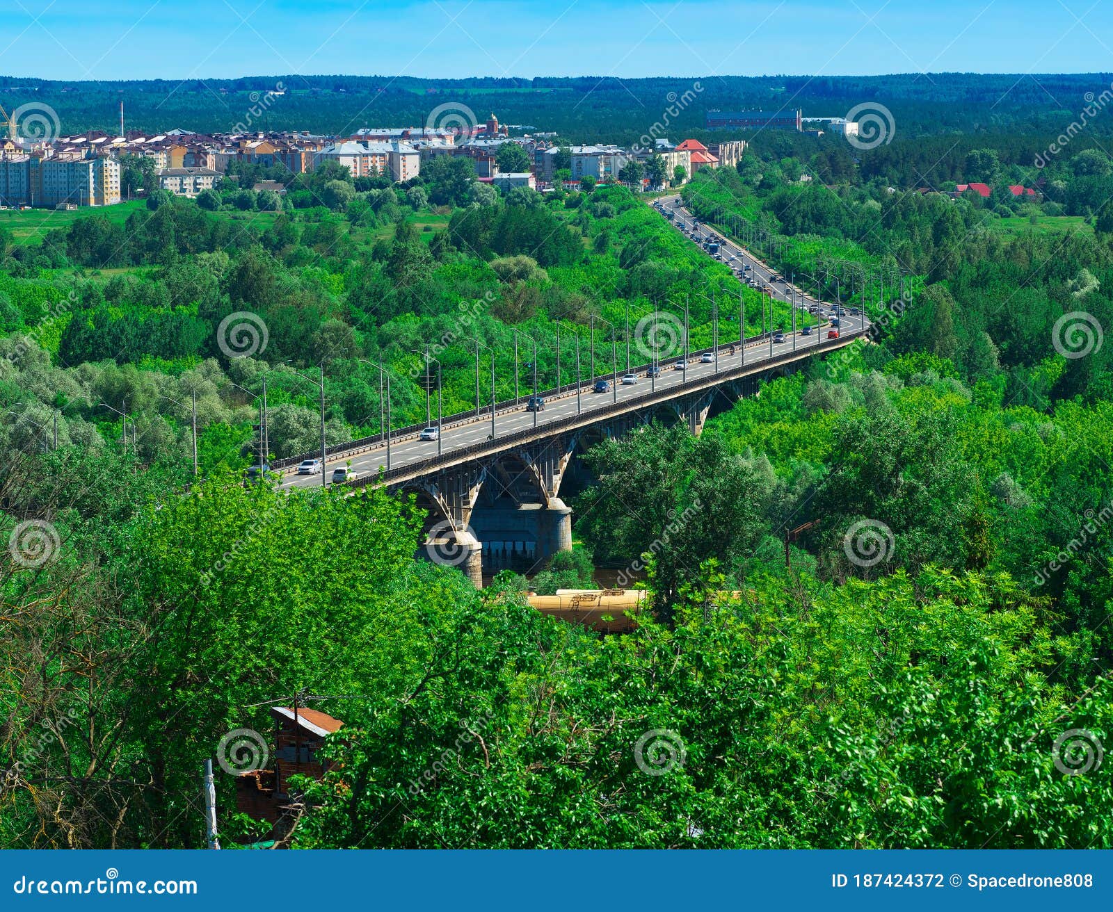 Diagonal Highway Bridge in Green Woods Background Stock Photo - Image ...