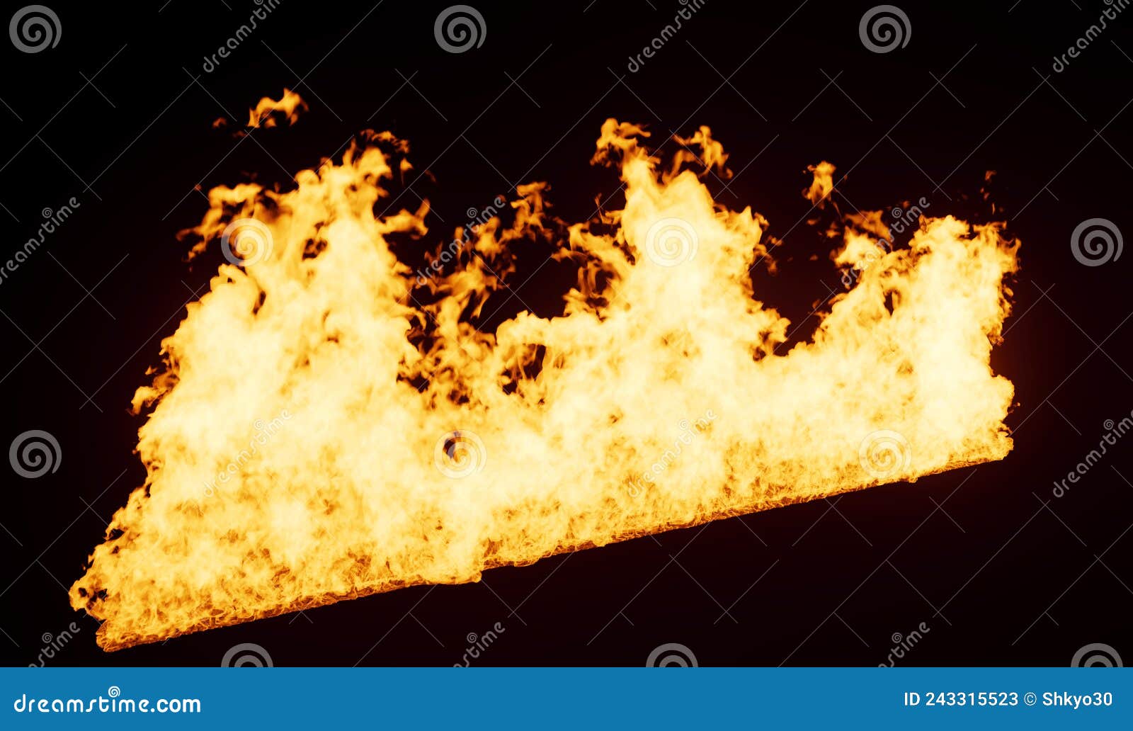 Diagonal Line of Large Flames with a Light Reddish Glow on Dark Stock ...