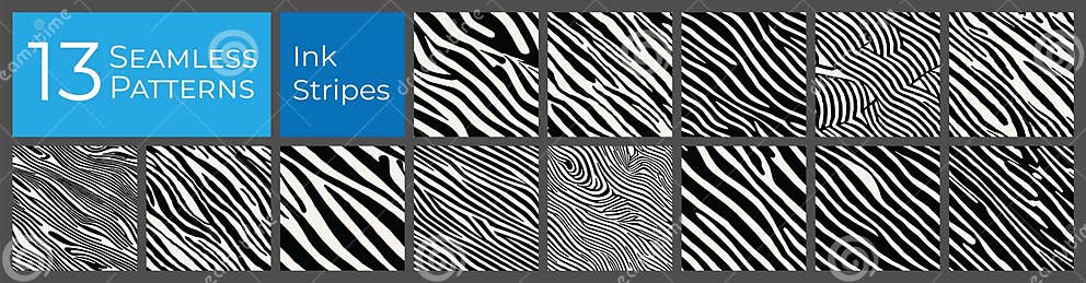 Diagonal Lines Seamless Zebra Pattern Set. Abstract Deco Graphic ...