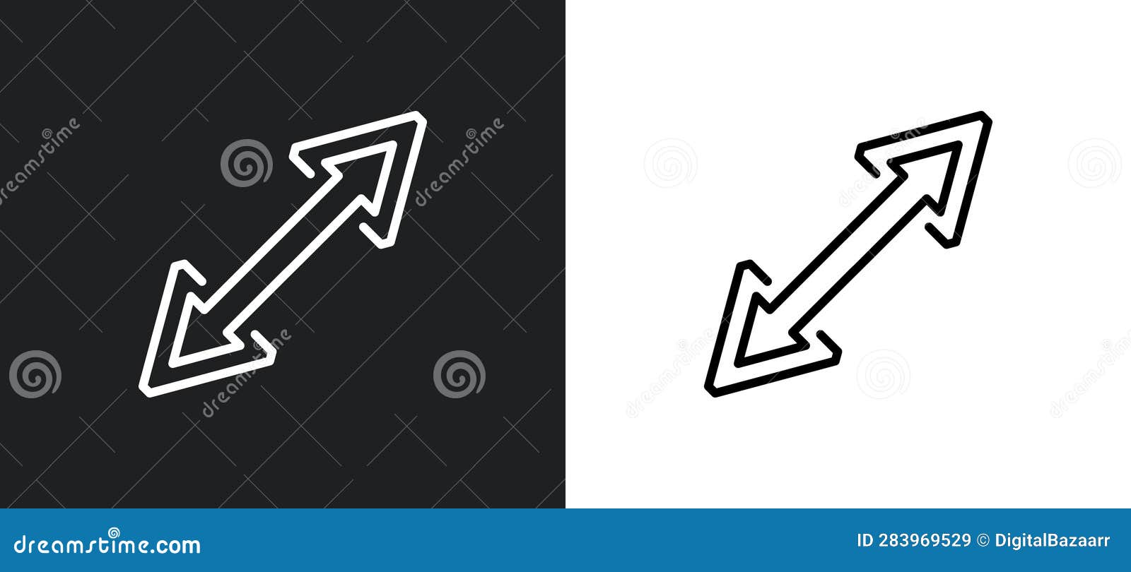 Diagonal Outline Icon in White and Black Colors. Diagonal Flat Vector ...