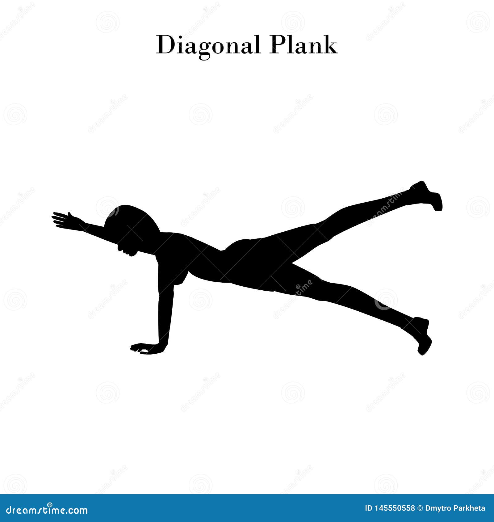 Diagonal Plank Exercise Silhouette Stock Vector - Illustration of sport ...