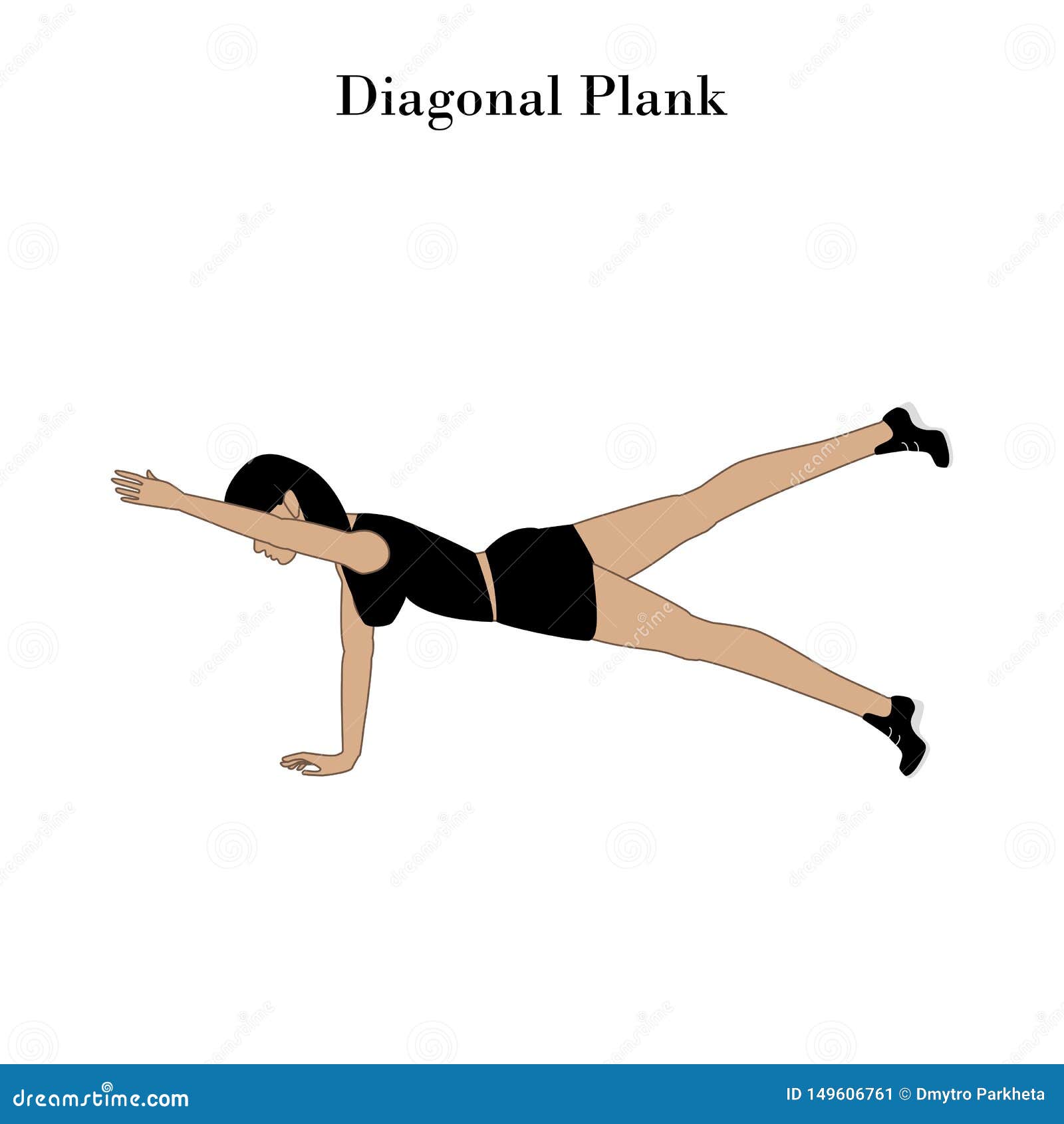 Diagonal Plank exercise stock vector. Illustration of aerobics - 149606761