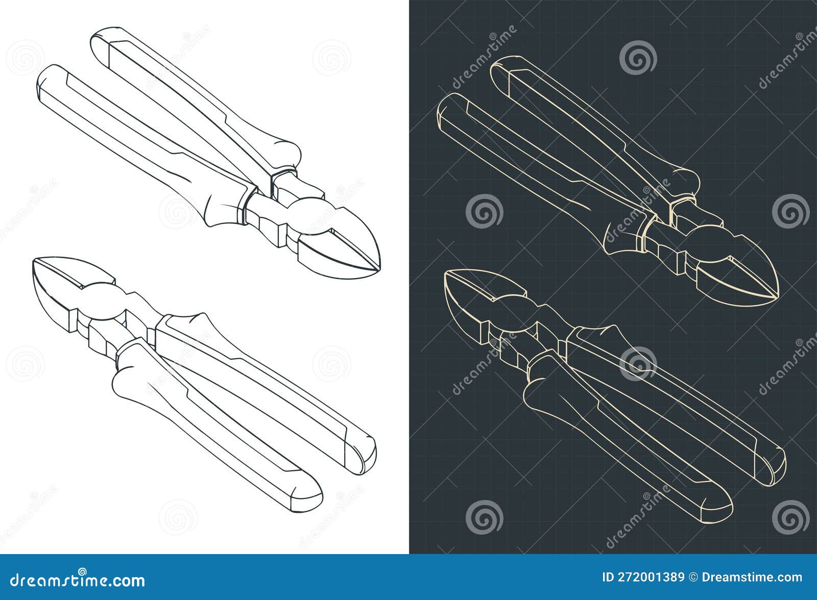 Diagonal Pliers Isometric Blueprints Stock Vector - Illustration of ...