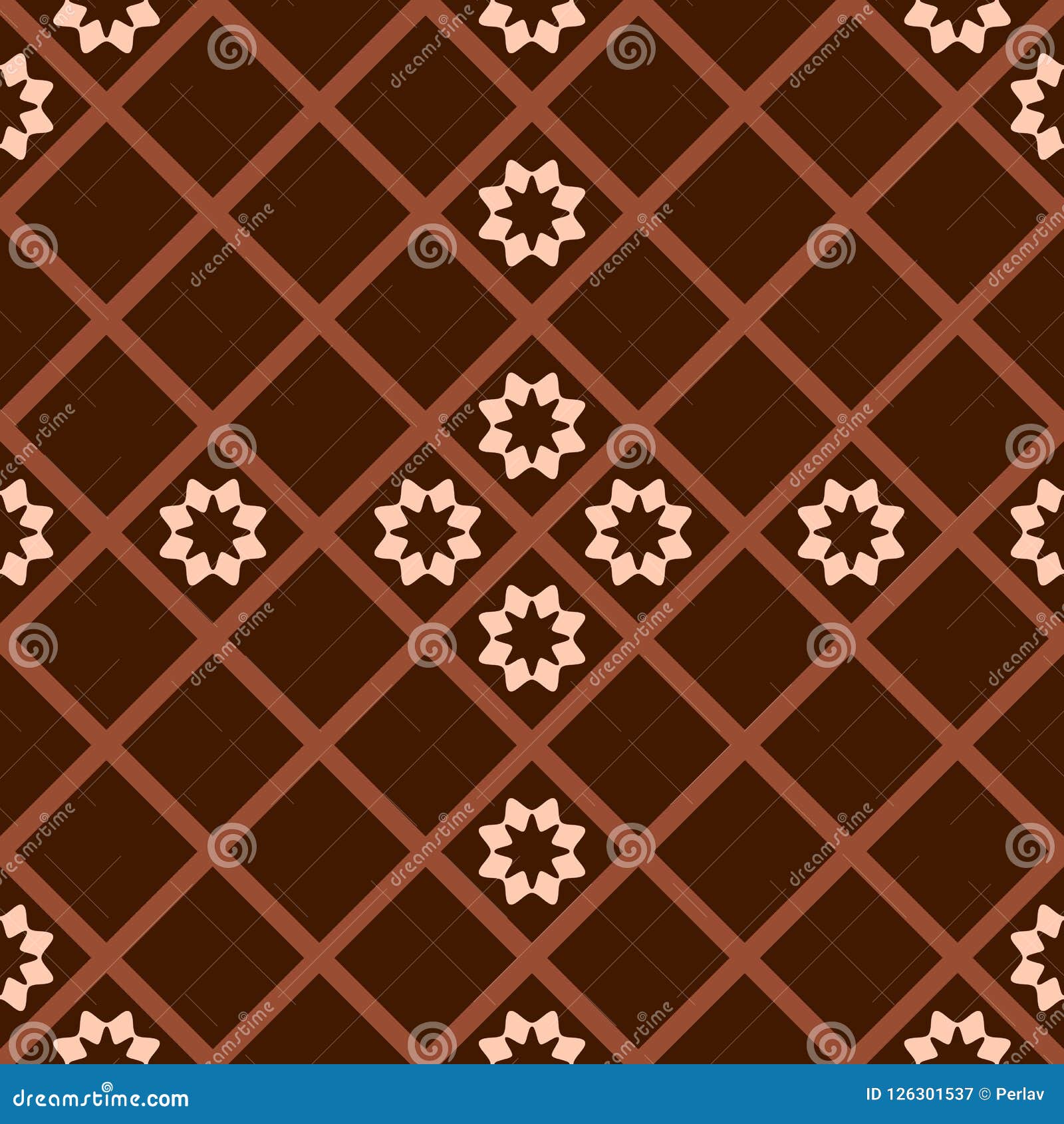 Brown Diagonal Checkered Pattern with Abstract Flowers Stock Vector ...