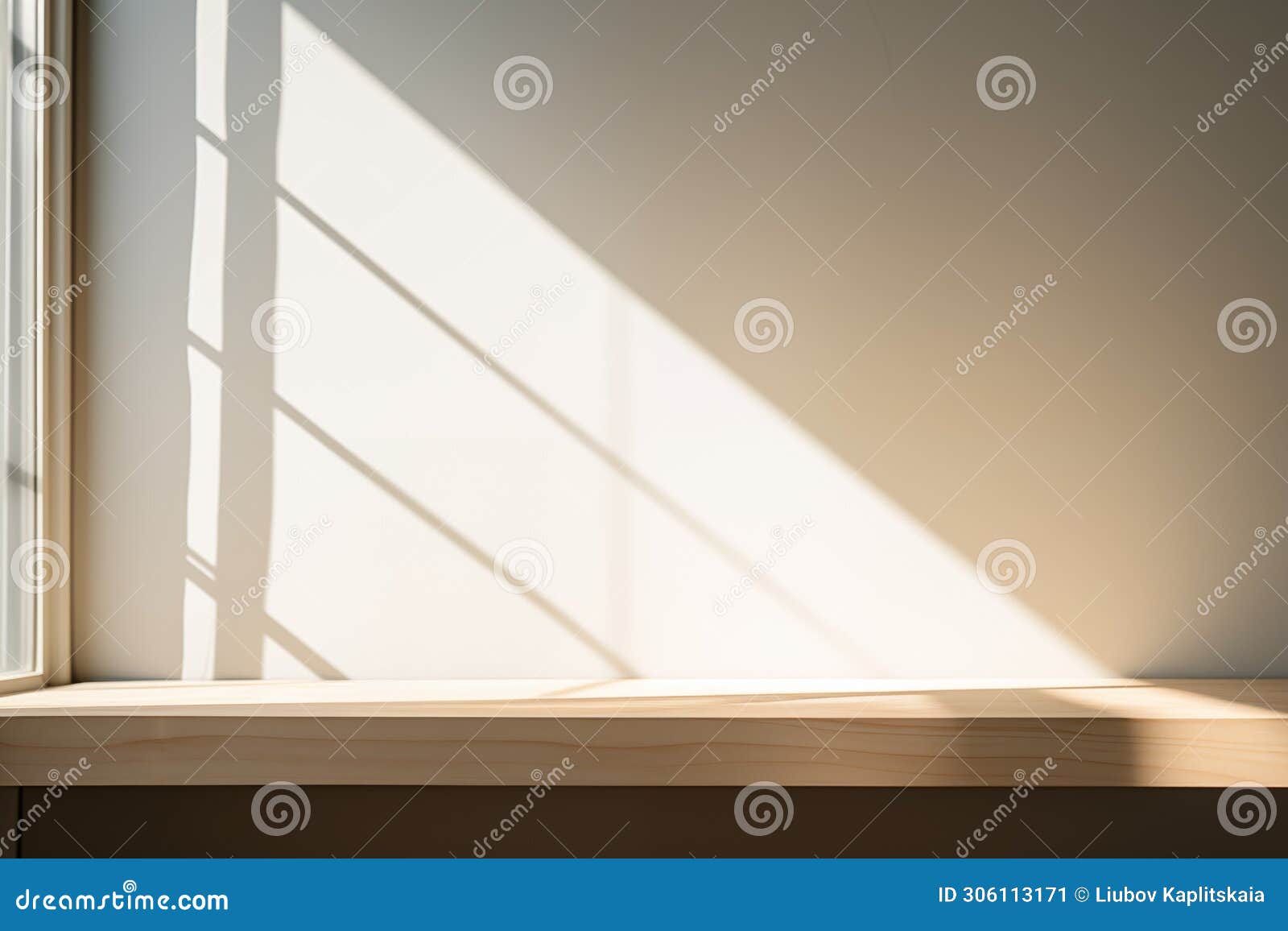 Diagonal Sun Rays from a Window on a Beige Empty Wall Stock ...