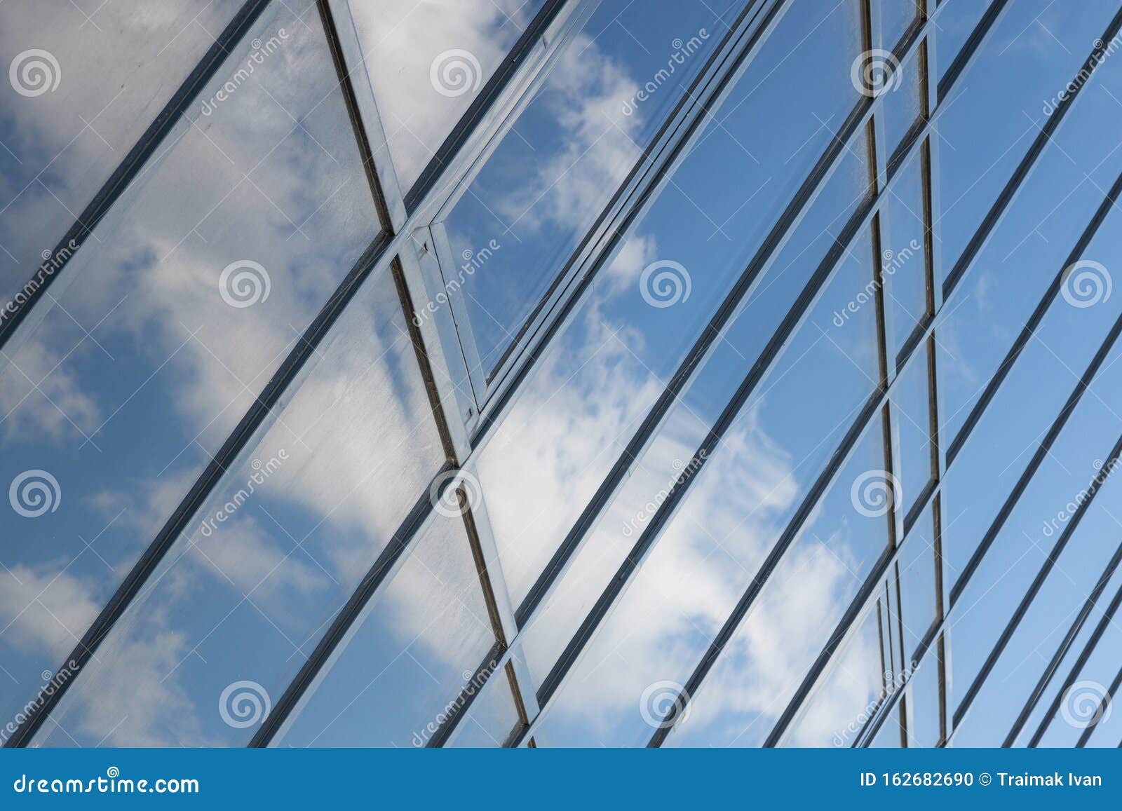 Diagonal View of Glass Building View with Sky Reflection, Business ...