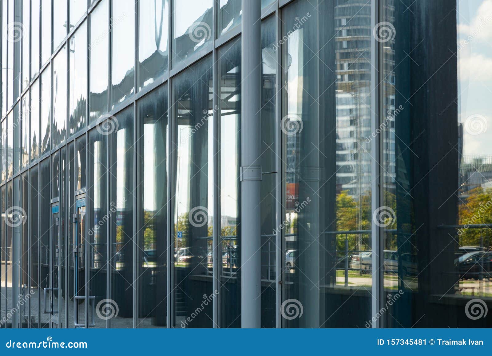 Diagonal View of Modern Glass Facade of Office Centre Building Stock ...