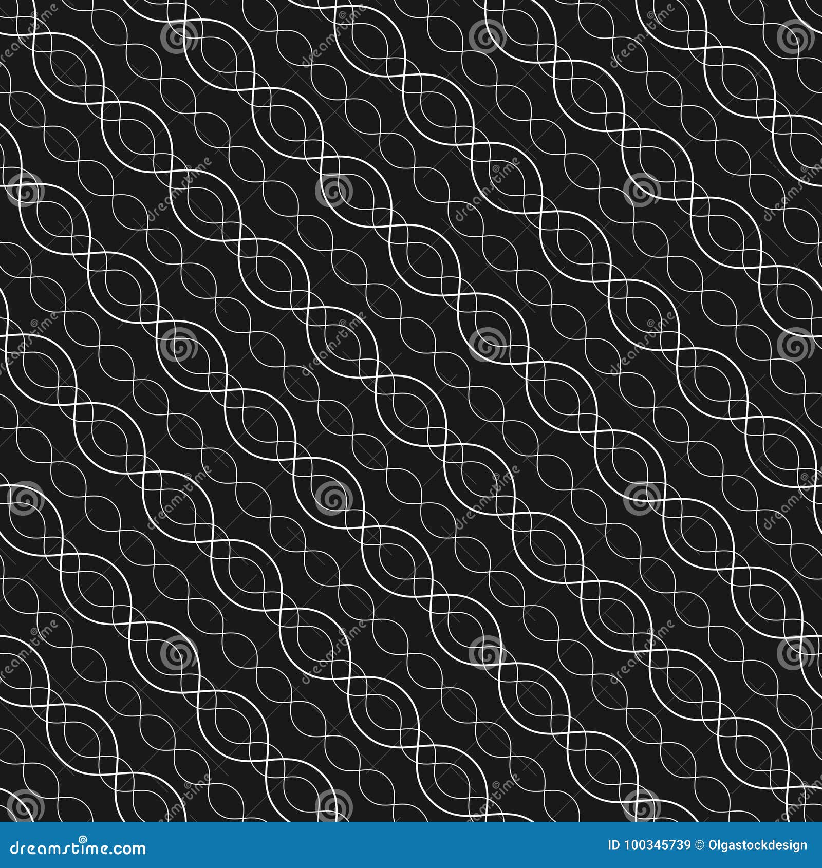 Diagonal Wavy Lines Seamless Pattern. Thin Curved Waves, Chains, Mesh ...