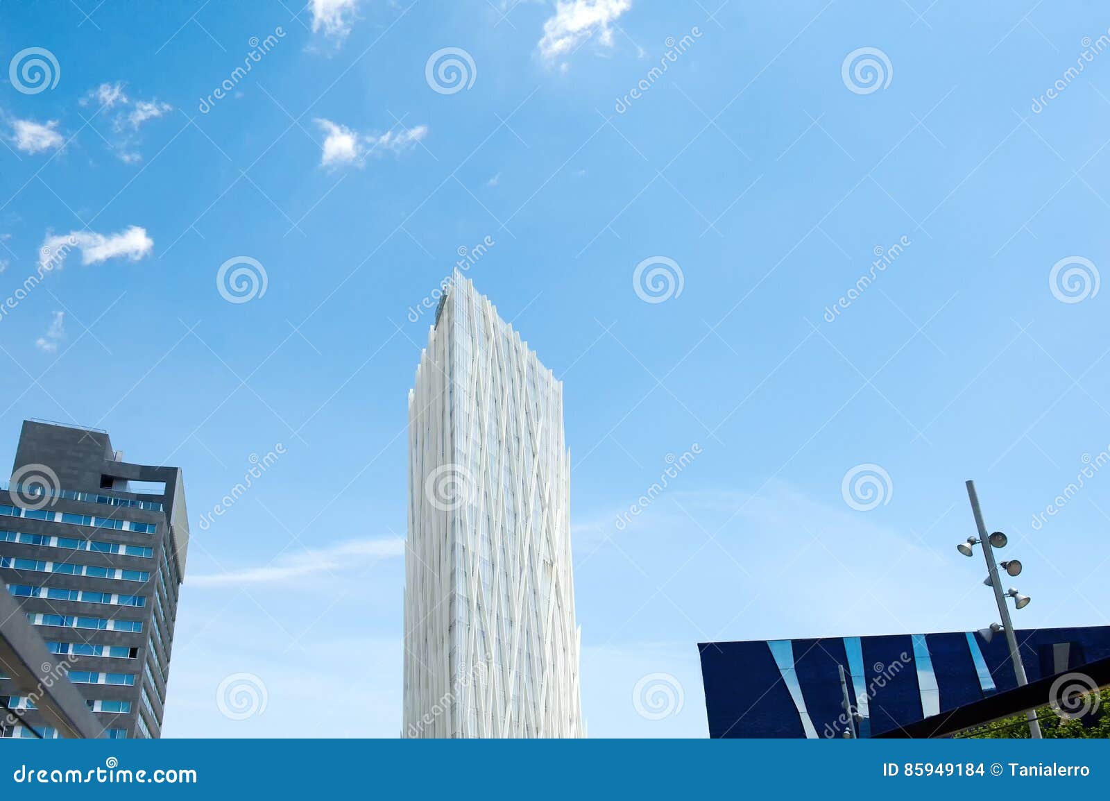 Diagonal Zero Zero White Skyscraper and Blue Sky in Barcelona, Spain ...