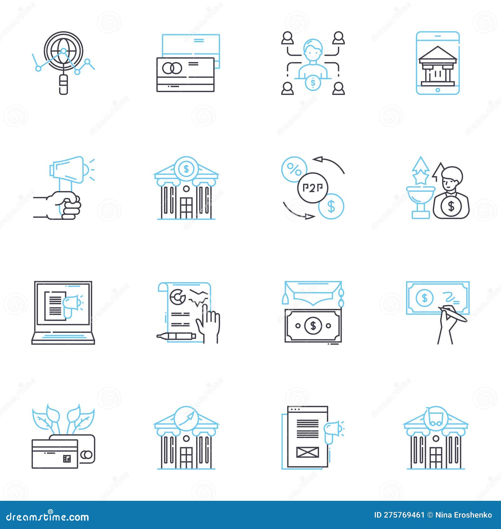 Diagram Banking Linear Icons Set. Visualization, Finance, Graph, Chart ...