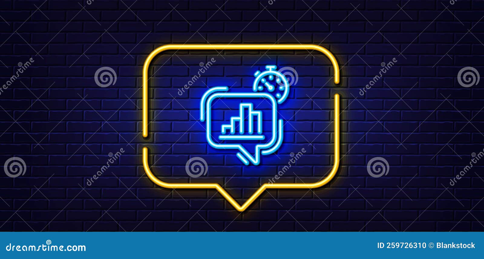 Diagram Chart Line Icon. Statistics Timer Sign. Neon Light Speech ...