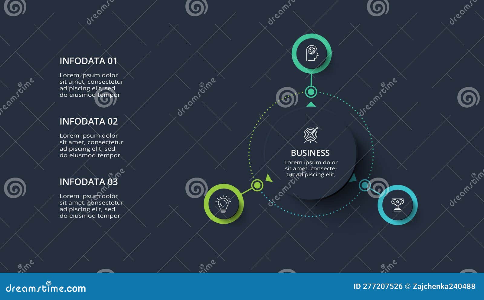 Diagram Concept for Dark Infographic with 3 Steps, Options, Parts or ...