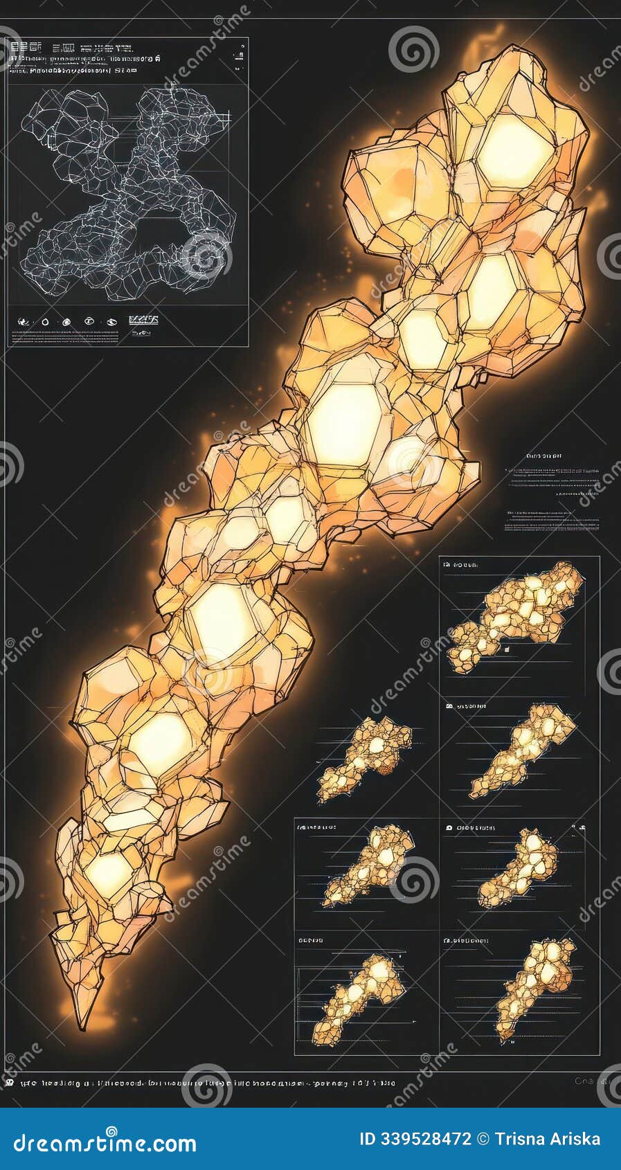 A Diagram of a Crystalline Structure with Glowing Elements and Detailed ...