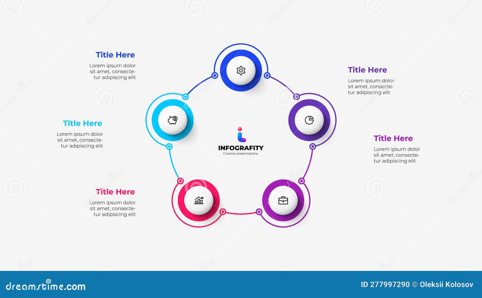 Diagram with Five Circles Connected by Thin Lines. Template for Cycle ...