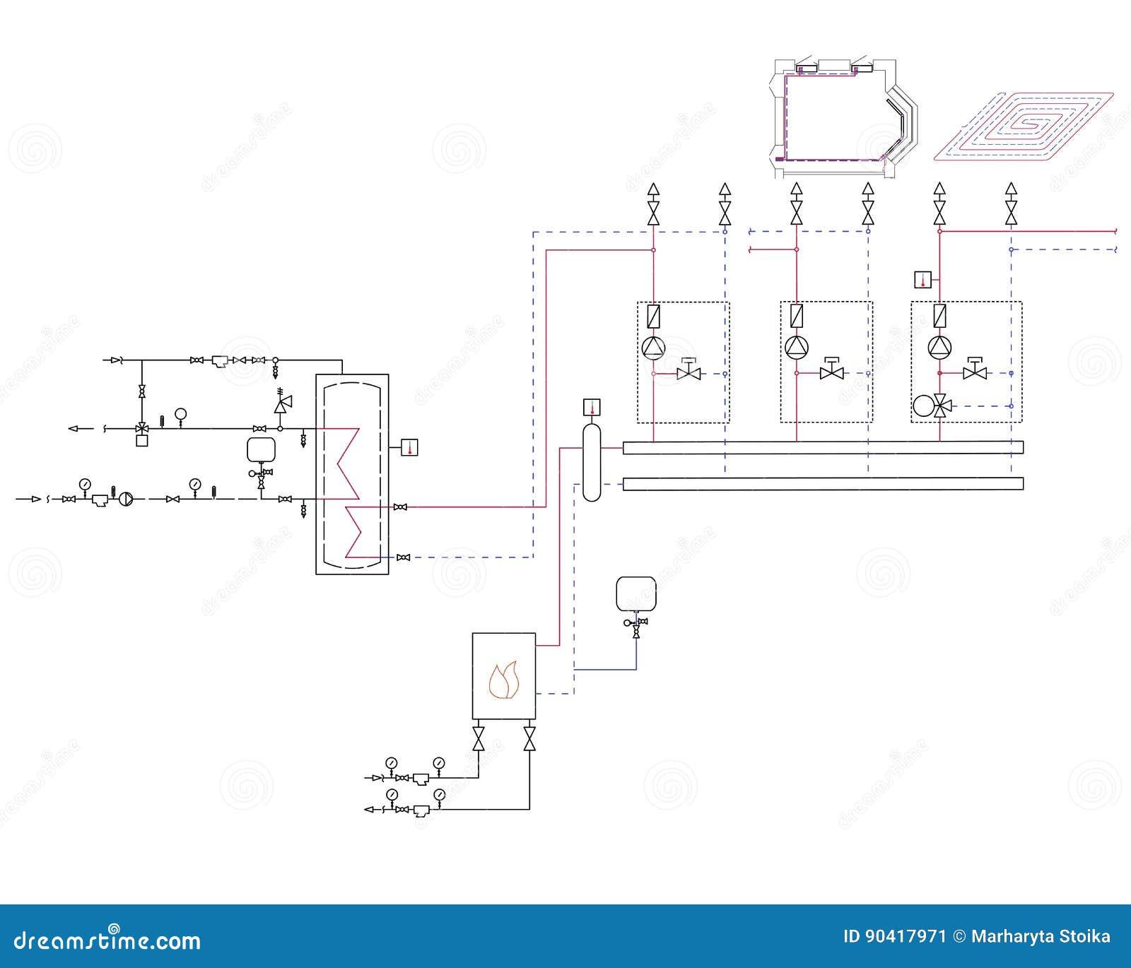 A Diagram of the Gas Boiler. Project Contour Vector Stock Vector ...