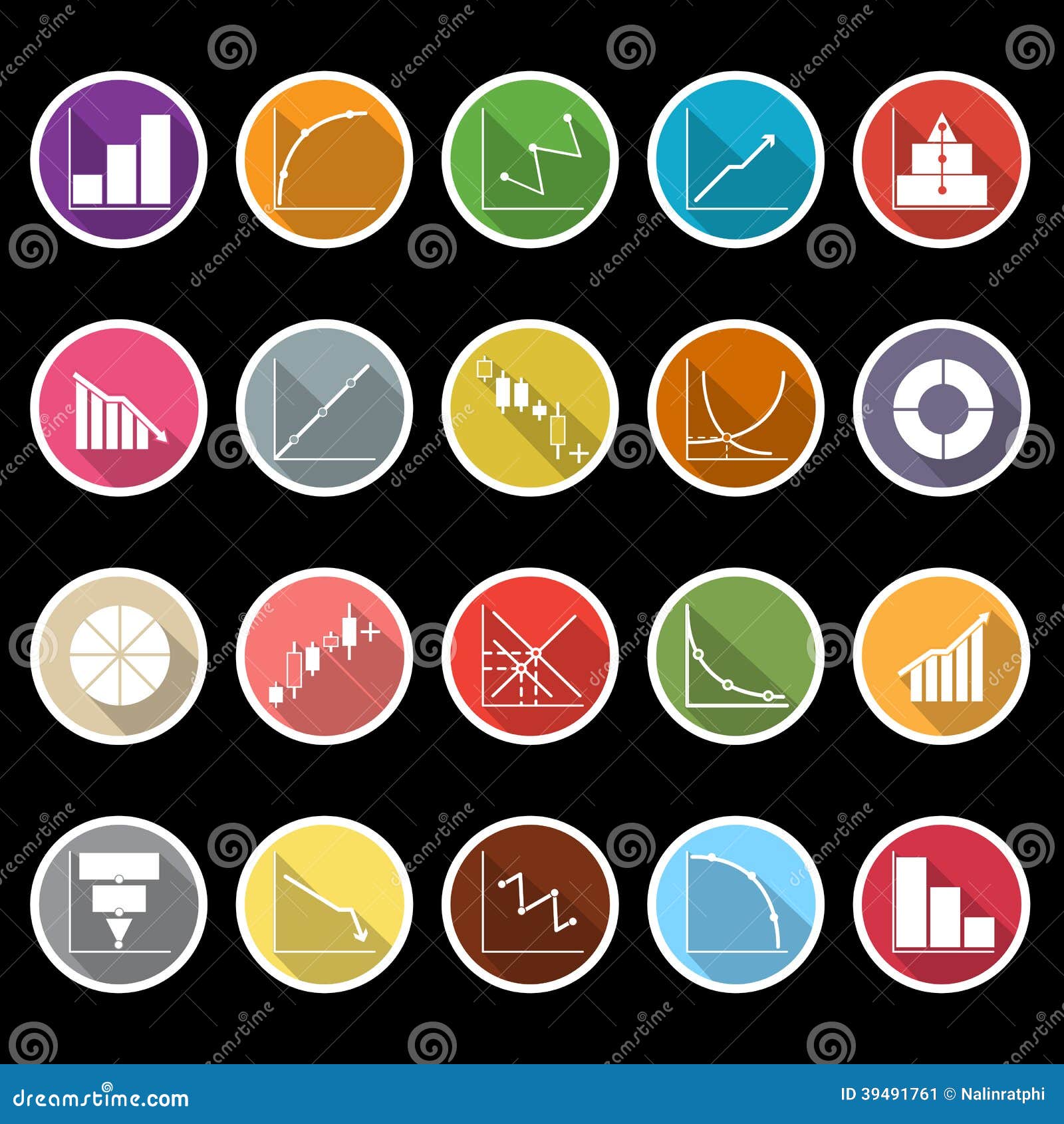 Diagram and Graph Icons with Long Shadow Stock Vector - Illustration of ...