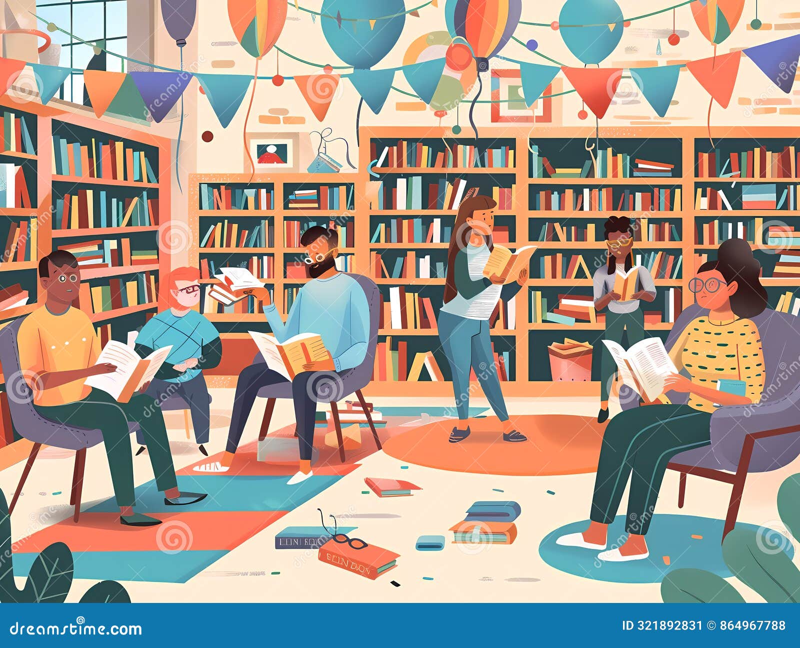 Students Reading Time in the Library on World Book Day Stock ...