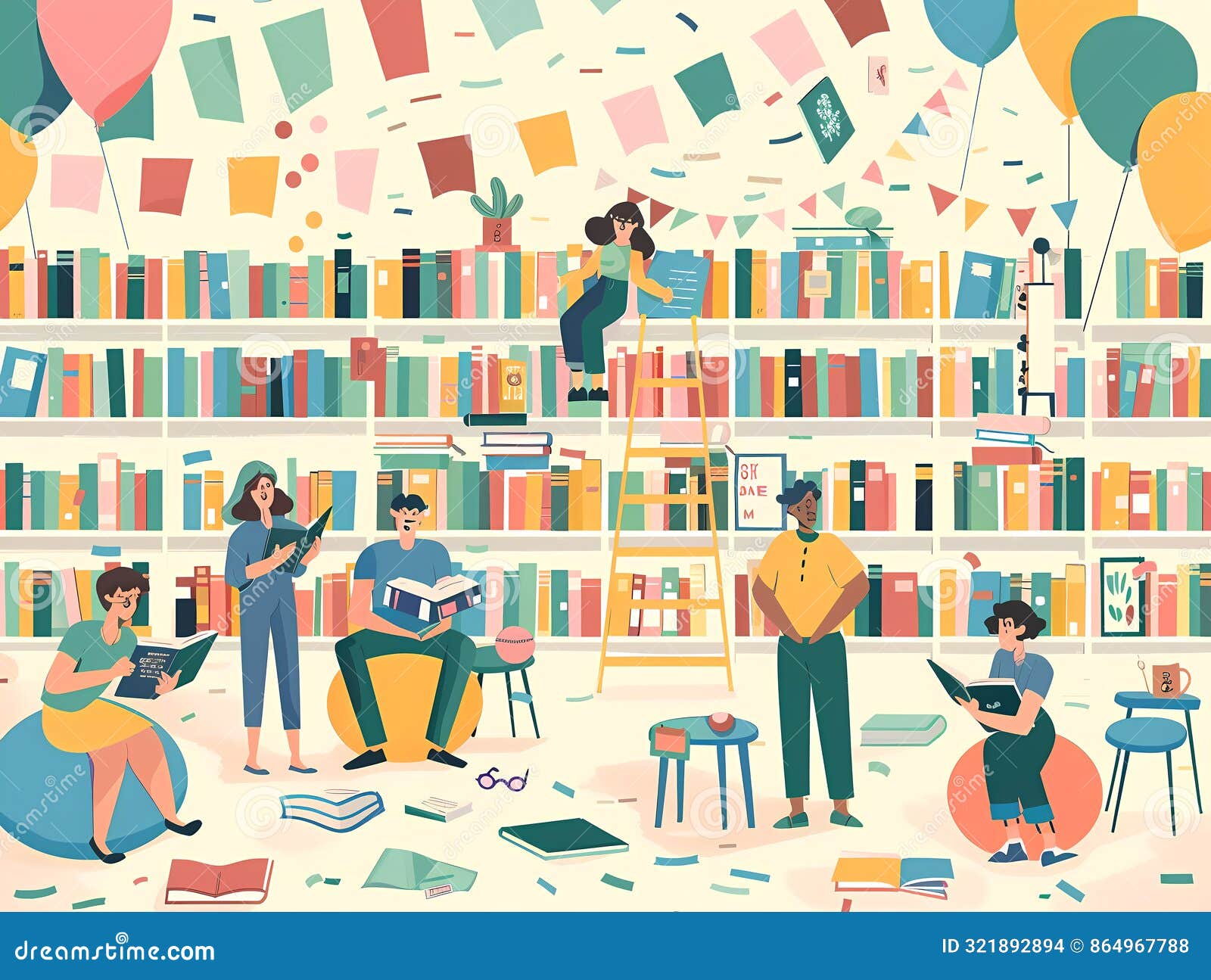 Students Reading Time in the Library on World Book Day Stock ...