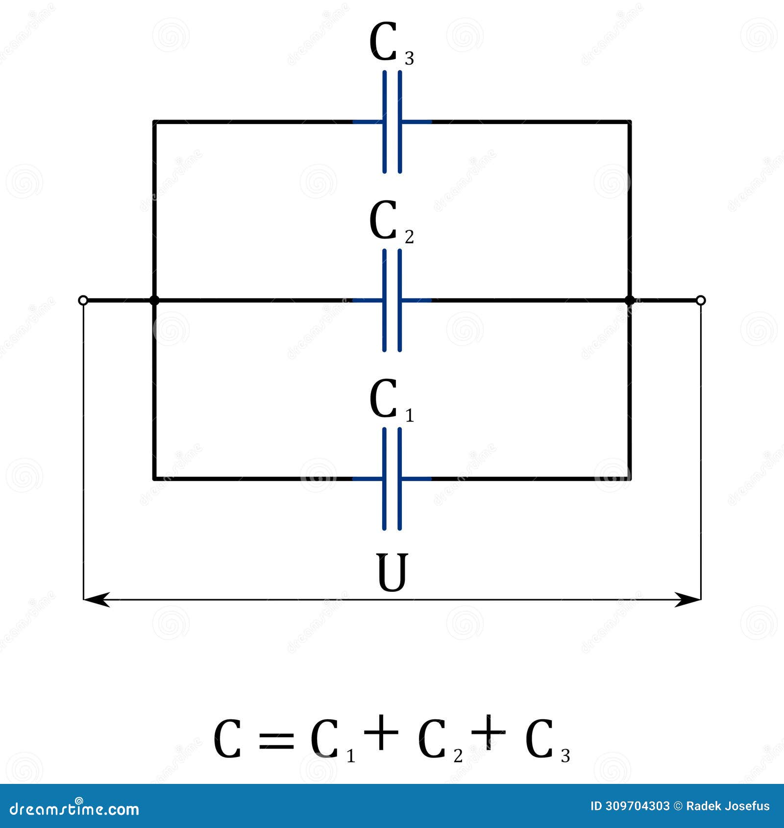 Diagram of Parallel Connection of Three Capacitors Stock Vector ...