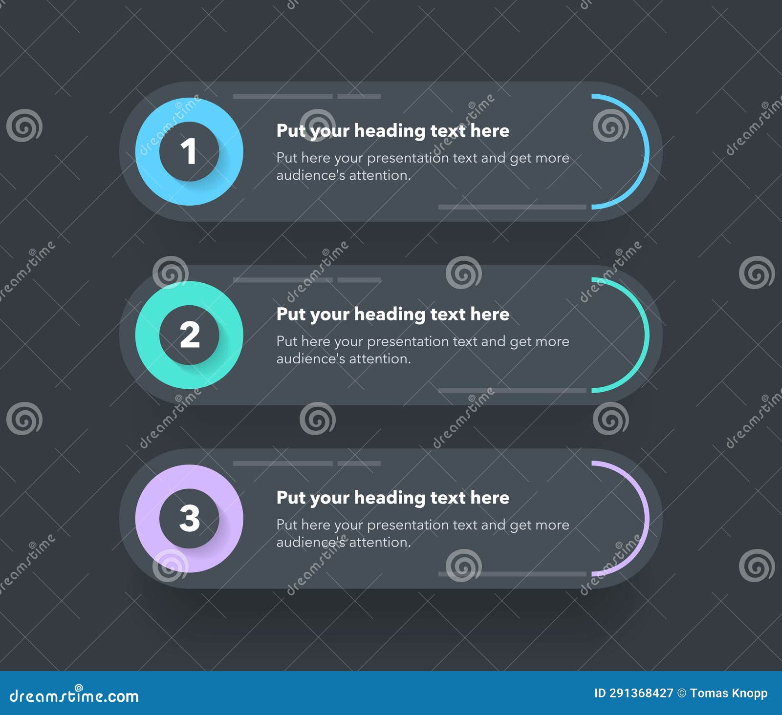 Diagram with Three Steps with Numbers and a Place for Your Text - Dark ...
