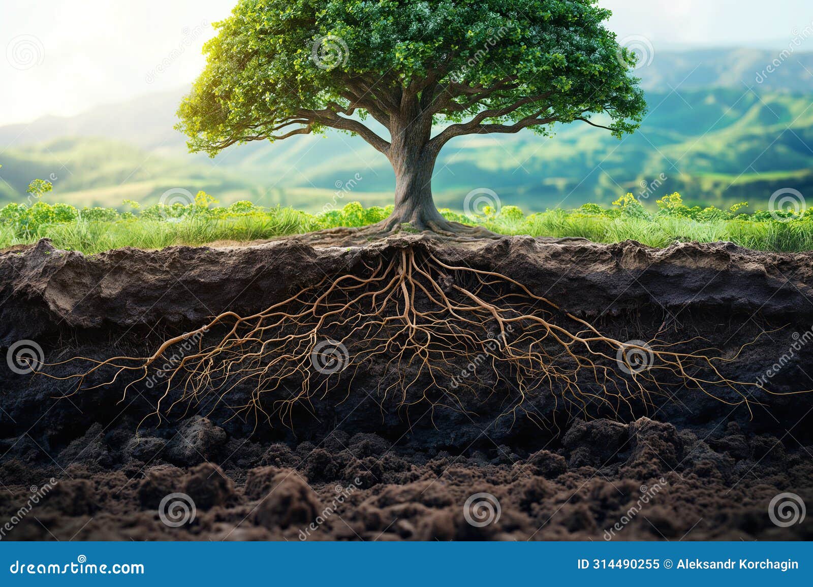 Diagram of Underground Root System of Green Tree Growing in Field in ...