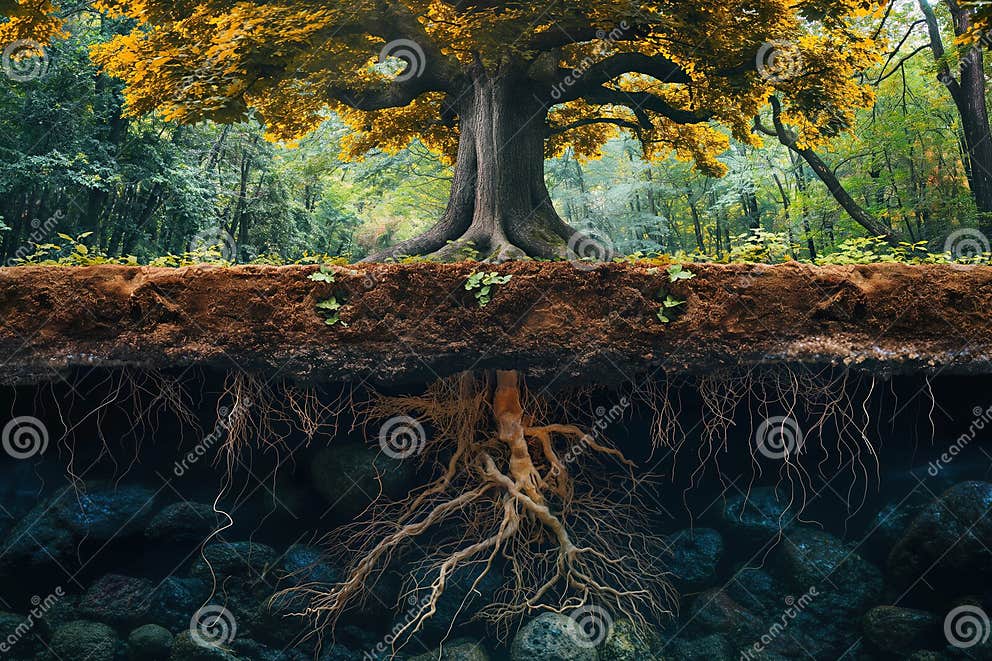 Diagram of Underground Root System of Old Tree Growing in Forest in ...