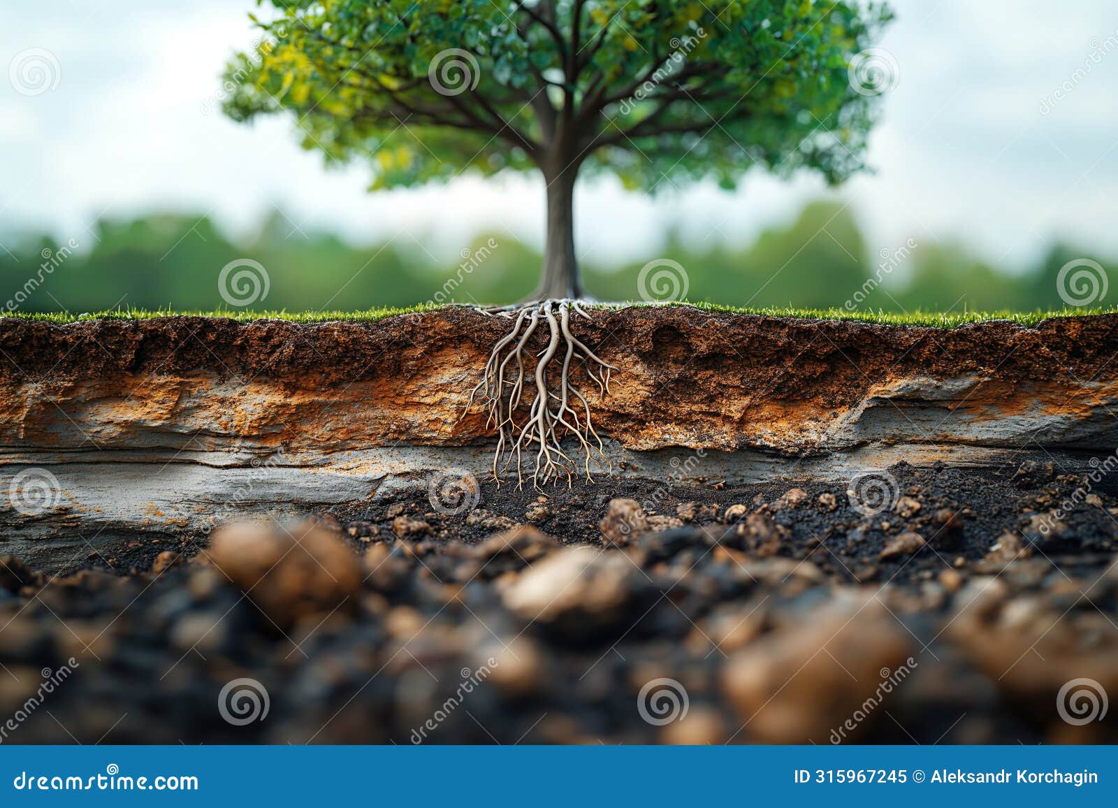 Diagram of Underground Root System of Tree Growing in Soil Section ...