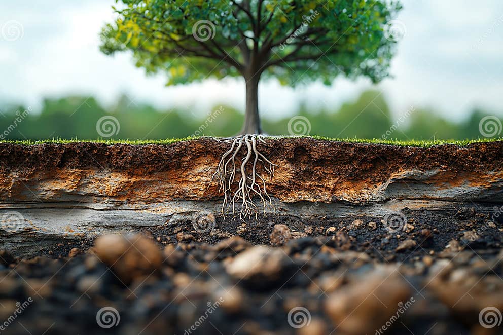 Diagram of Underground Root System of Tree Growing in Soil Section ...