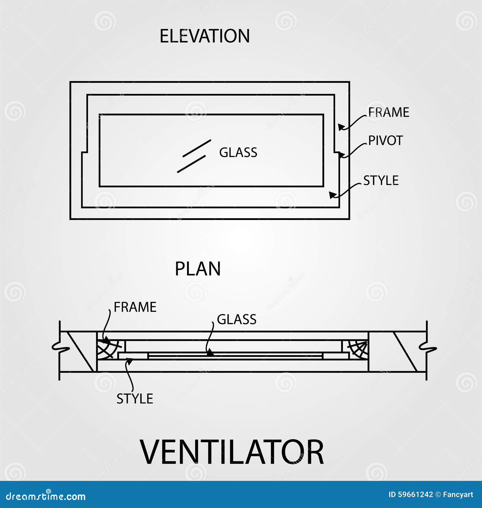 Diagram Of A Ventilator Showing Plan And Elevation Vector Illustration ...