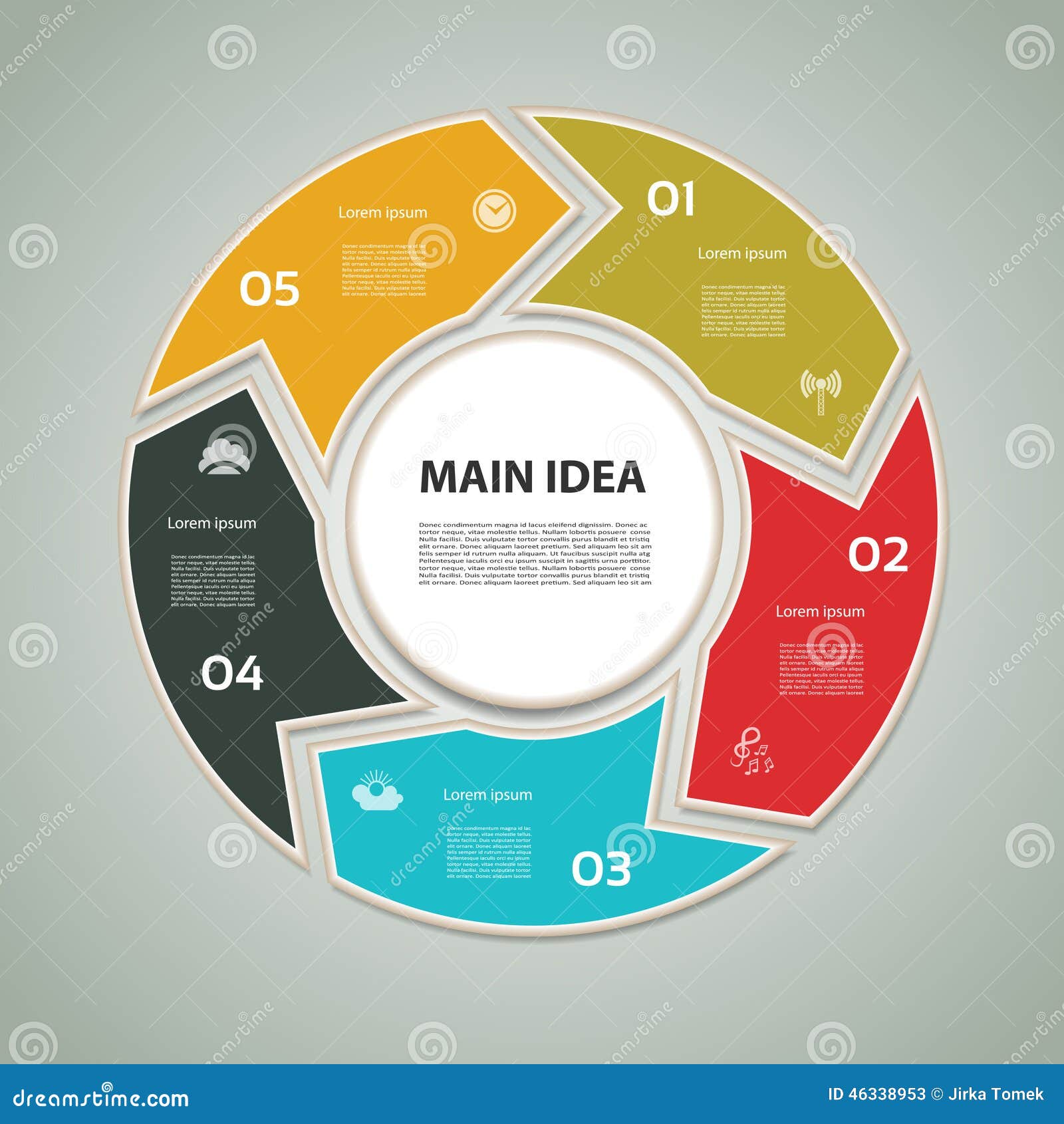 Diagrama Cíclico Con Cinco Pasos E Iconos Ilustración del Vector ...