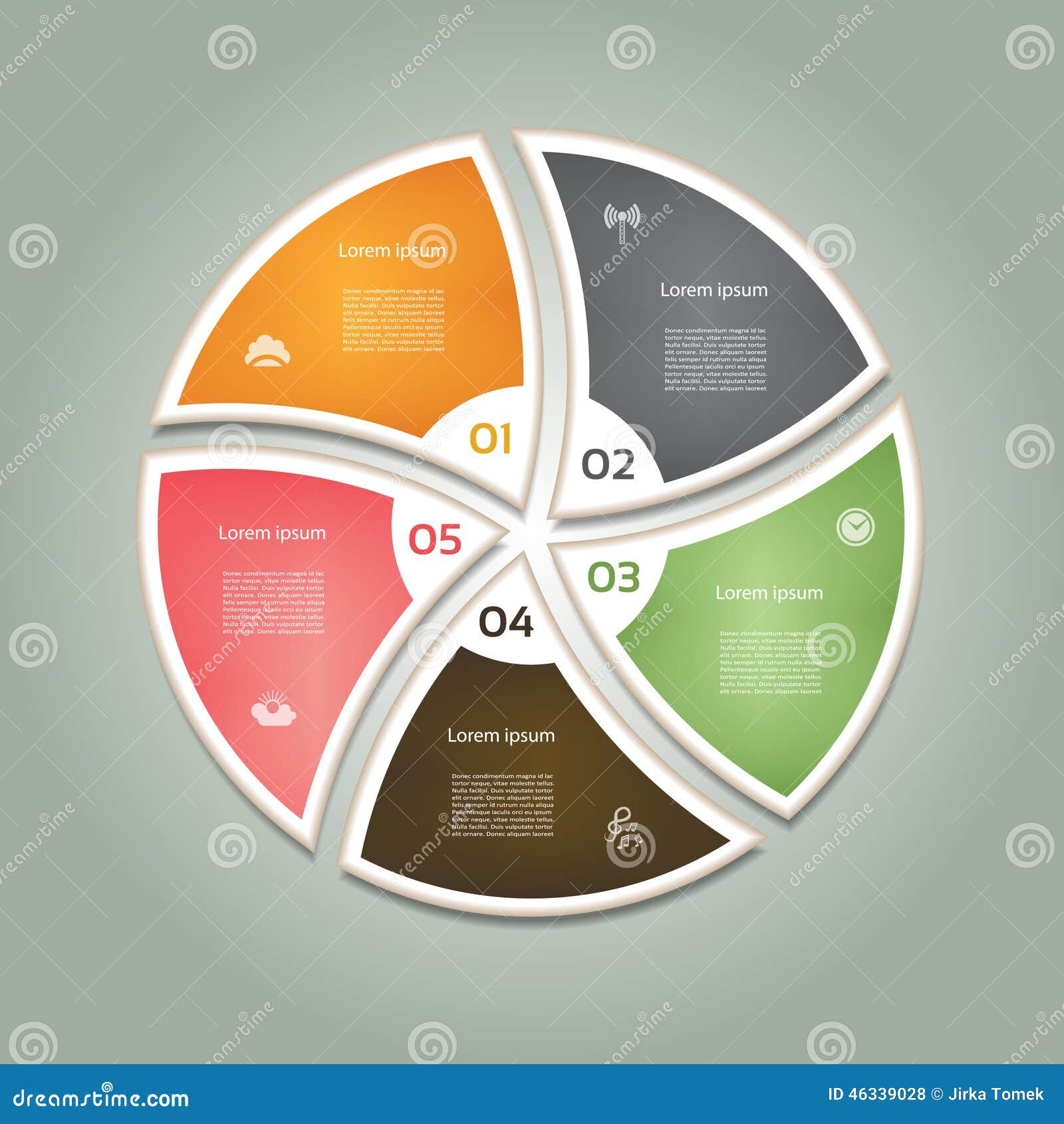Diagrama Cíclico Con Cinco Pasos E Iconos Ilustración del Vector ...