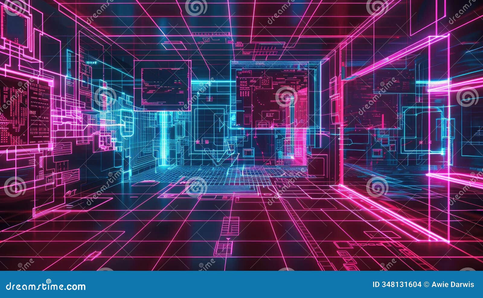 Diagrama De Wireframe No Estilo Cyberpunk Ilustração Stock - Ilustração ...