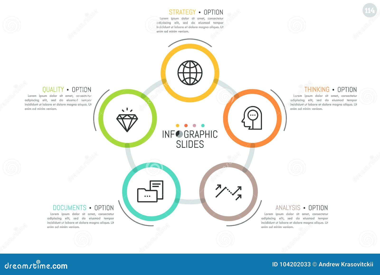 Diagrama Redondo Con 5 Elementos Circulares Coloridos Ilustración del ...