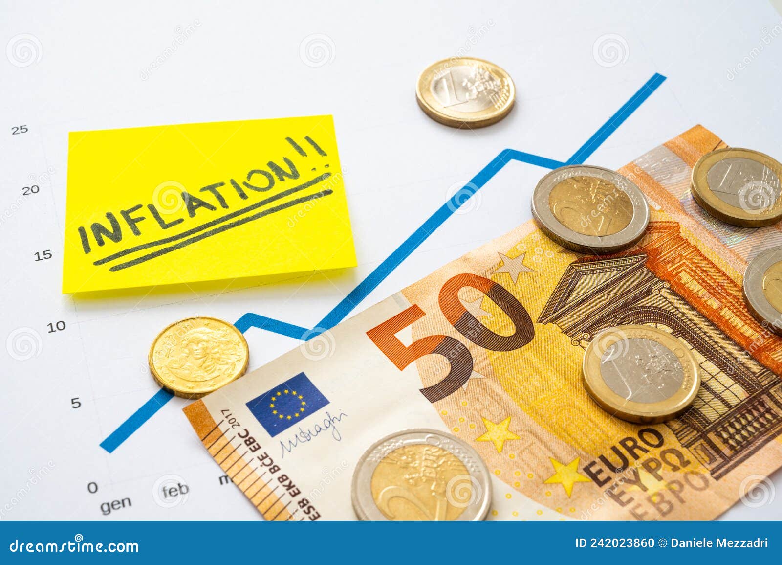 Diagramm Mit Aufsteigender Linie Der Euro-Banknoten Und Gelbes Blatt ... Diagramm Mit Aufsteigender Linie Der Euro-Banknoten Und Gelbes Blatt ...