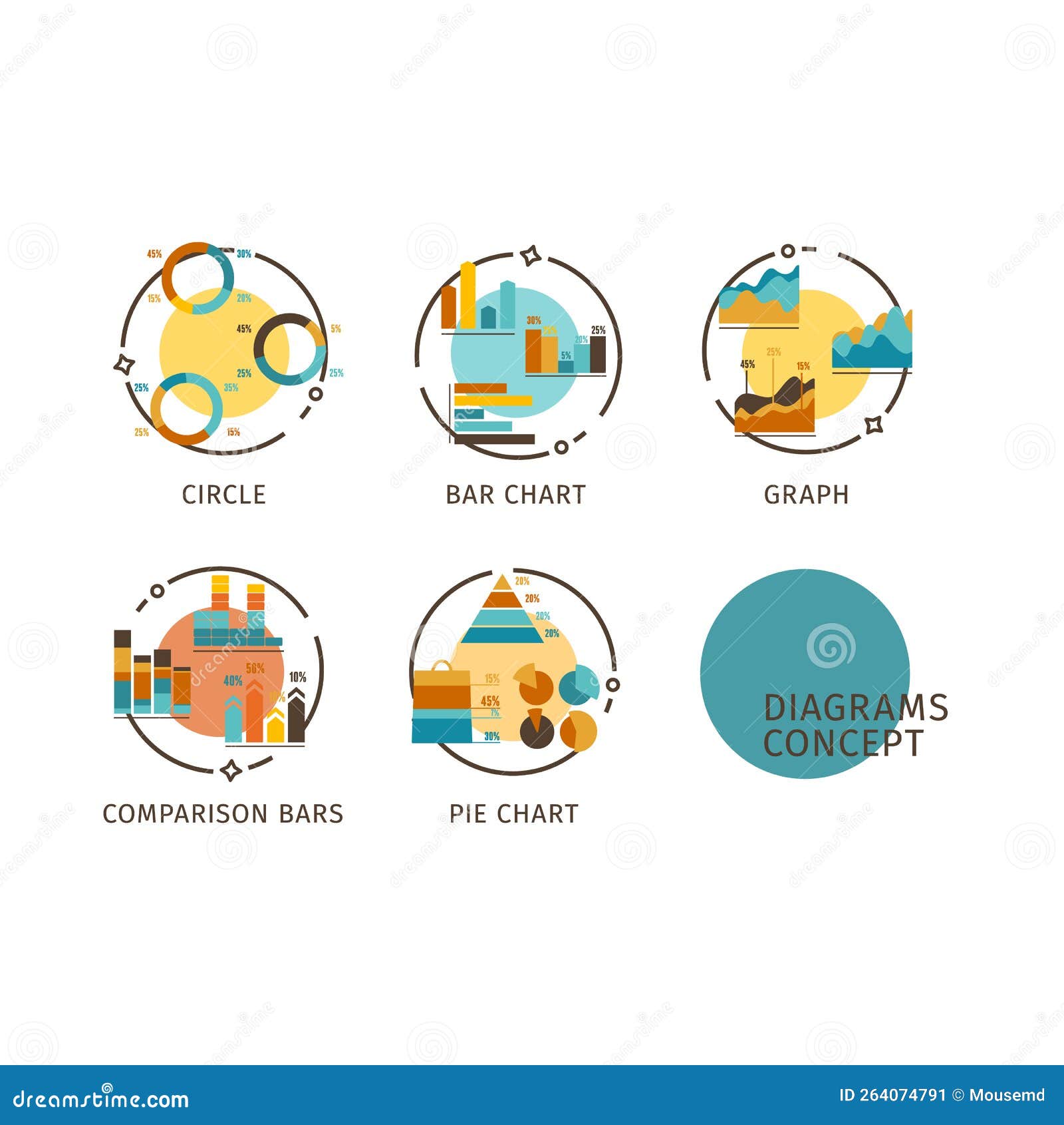 Diagrams Concept Thin Line Icons Labels Set. Vector Stock Vector ...