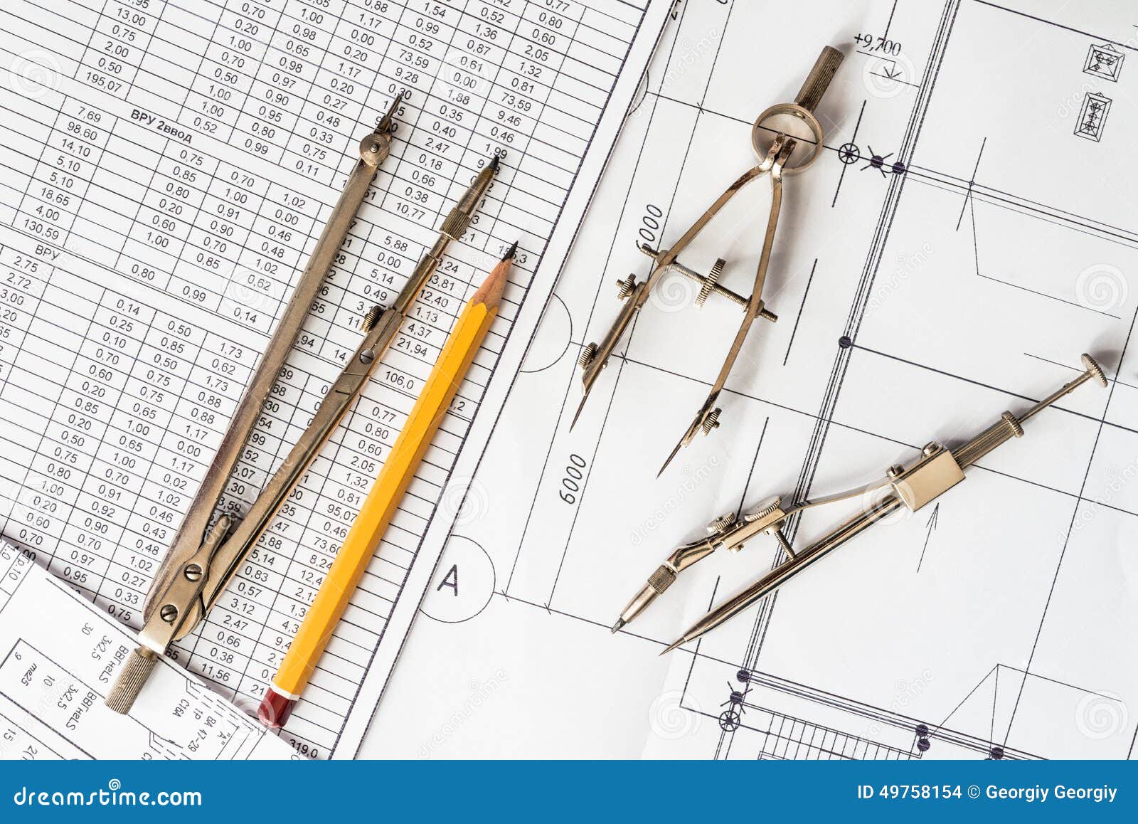 Diagrams and Drawing Tools on the Table Stock Photo - Image of ...