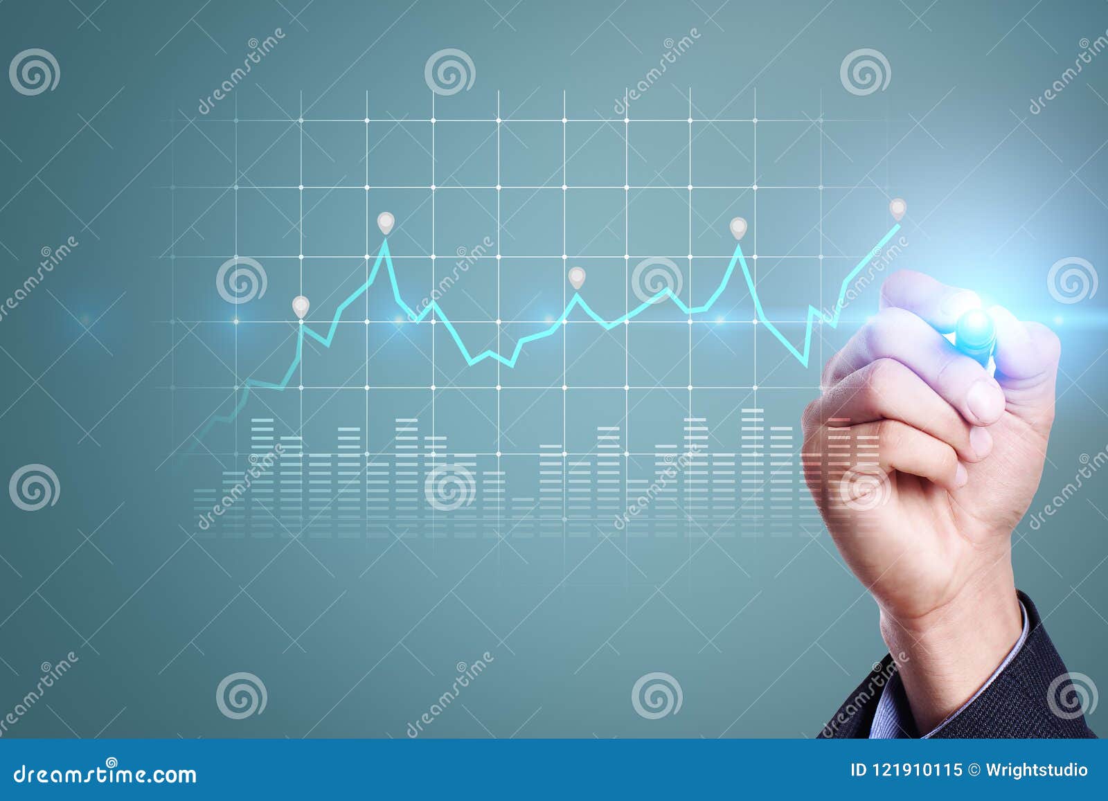 Diagrams and Graphs on Virtual Screen. Business Strategy, Data Analysis Technology and Financial ...
