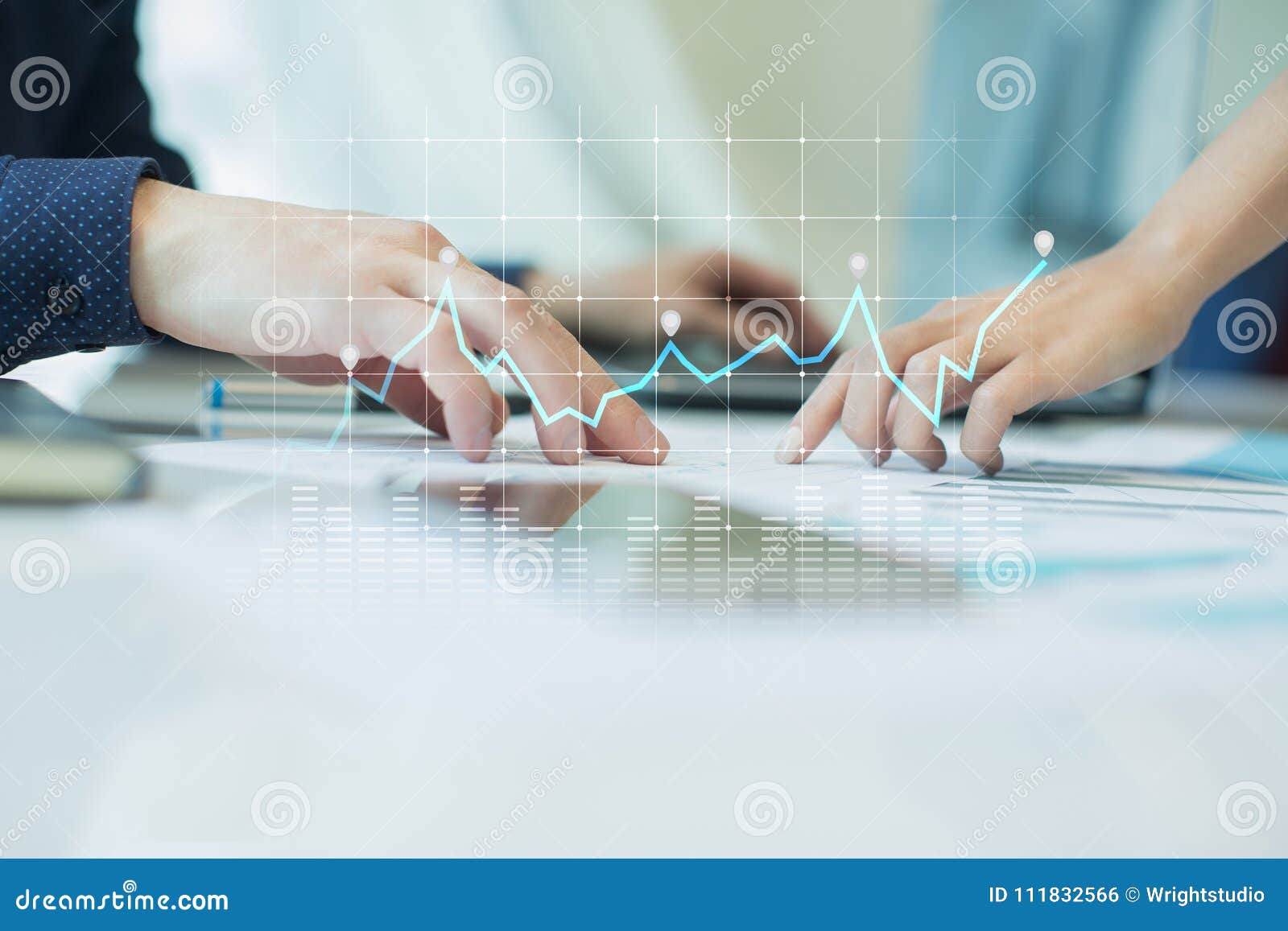 Diagrams and Graphs on Virtual Screen. Business Strategy, Data Analysis ...