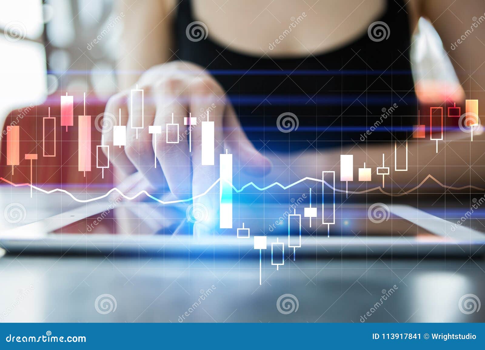 Diagrams and Graphs on Virtual Screen. Business Strategy, Data Analysis Technology and Financial ...