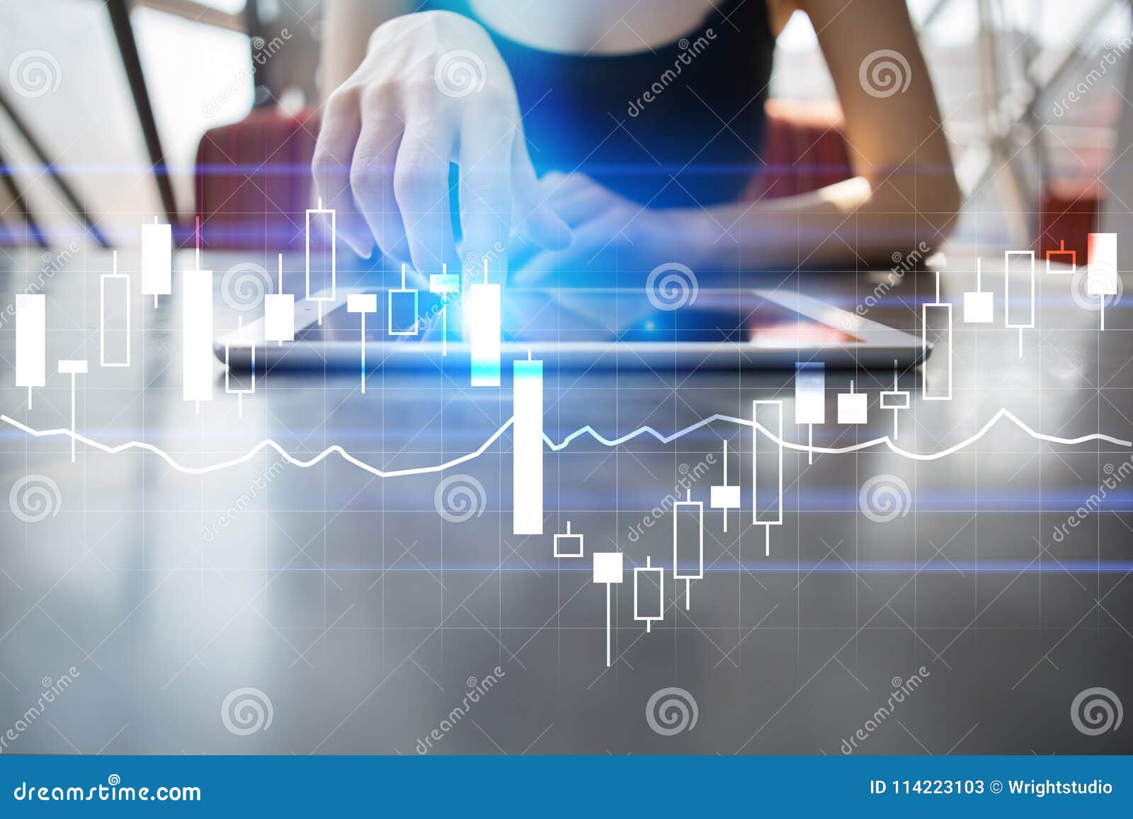 Diagrams and Graphs on Virtual Screen. Business Strategy, Data Analysis ...