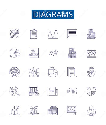 Diagrams Line Icons Signs Set. Design Collection of Graphs, Charts, Maps, Plots, Tables, Images ...